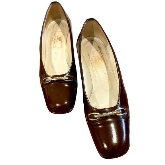 Courreges | Shoes | Vintage Courreges Brown Leather Block Heel Square ...